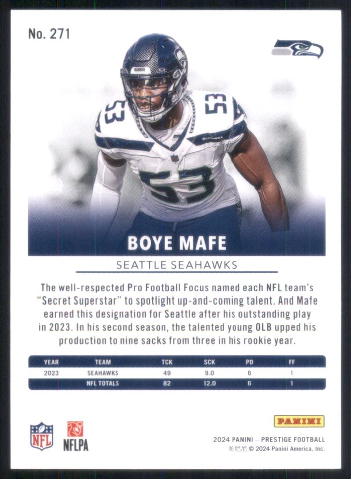 2024 Prestige #271 Boye Mafe Seattle Seahawks TW42 | eBay