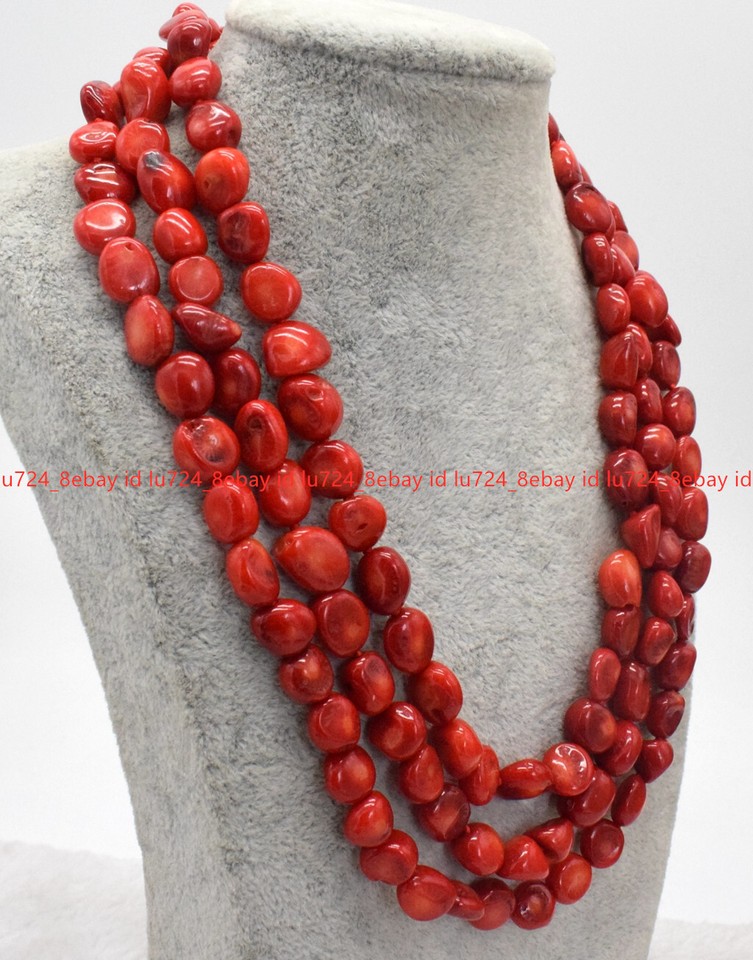 Genuine 8x10mm Natural Irregular South Sea Red Coral Beads Necklace 18 ...
