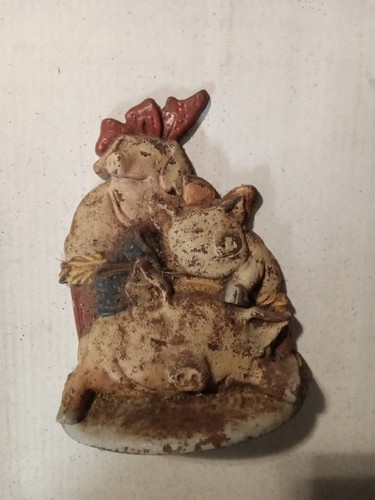 VTG CAST IRON 3 LITTLE PIGS PAINTED PINK PIG Door Stop DOORSTOP Rustic ...
