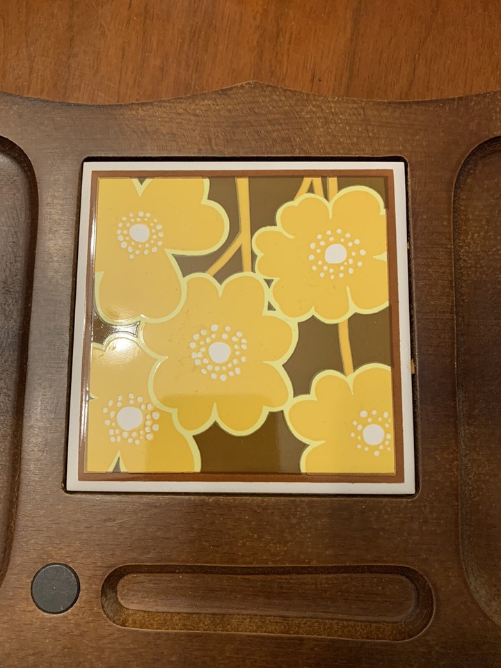 Vintage Imperial Wood & Ceramic Tile Cheese Board Appetizer Serving ...
