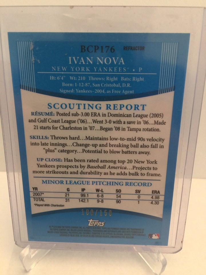 IVAN NOVA 2008 BOWMAN CHROME BLUE REFRACTOR ROOKIE CARD ! 100/150 ! | eBay