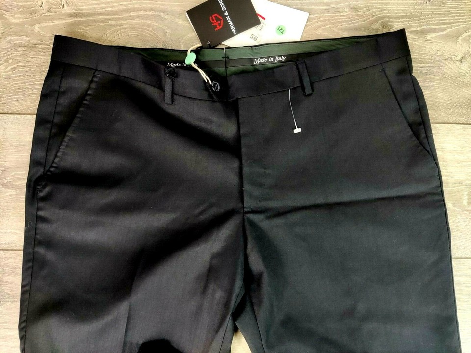 Herman & Sons Mens Trousers Wool Dress Pant Slim Fit Black Italy 56 W39 ...