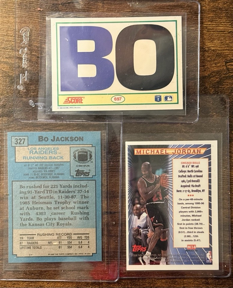 1988 & ‘90 Bo Jackson (Topps 327; Score 697); ‘96 Michael Jordan (Topps ...