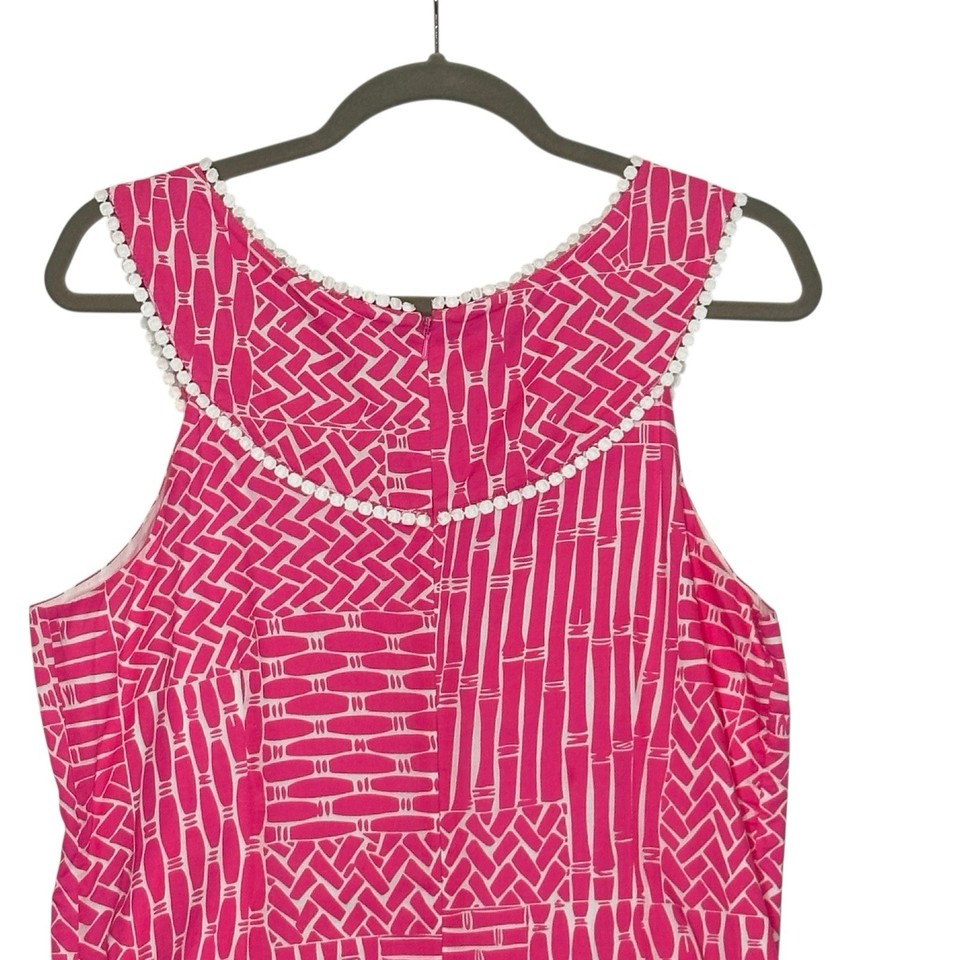 Lilly Pulitzer Pink and White Bamboo Print Eyelet Trim Shift Dress ...