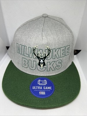 Ultra Game NBA Milwaukee Bucks Snapback Hat Cap Gray/Green Textured ...