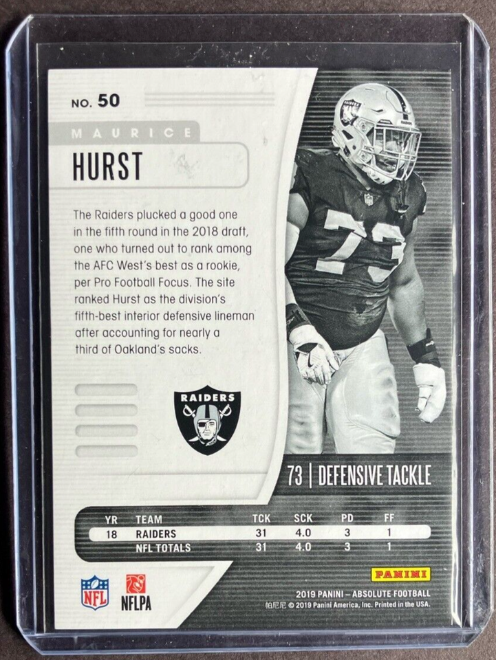 2019 Panini Absolute Football Maurice Hurst #50 Gold Spectrum /10 SSP ...