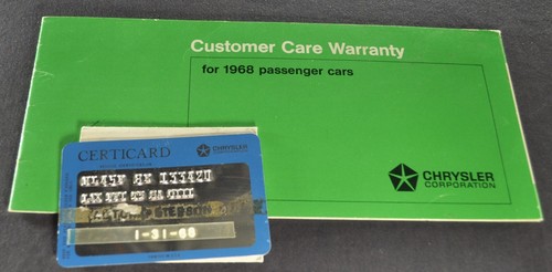 1968 Chrysler Plymouth Dodge Warranty Booklet +Certicard Barracuda Fury ...