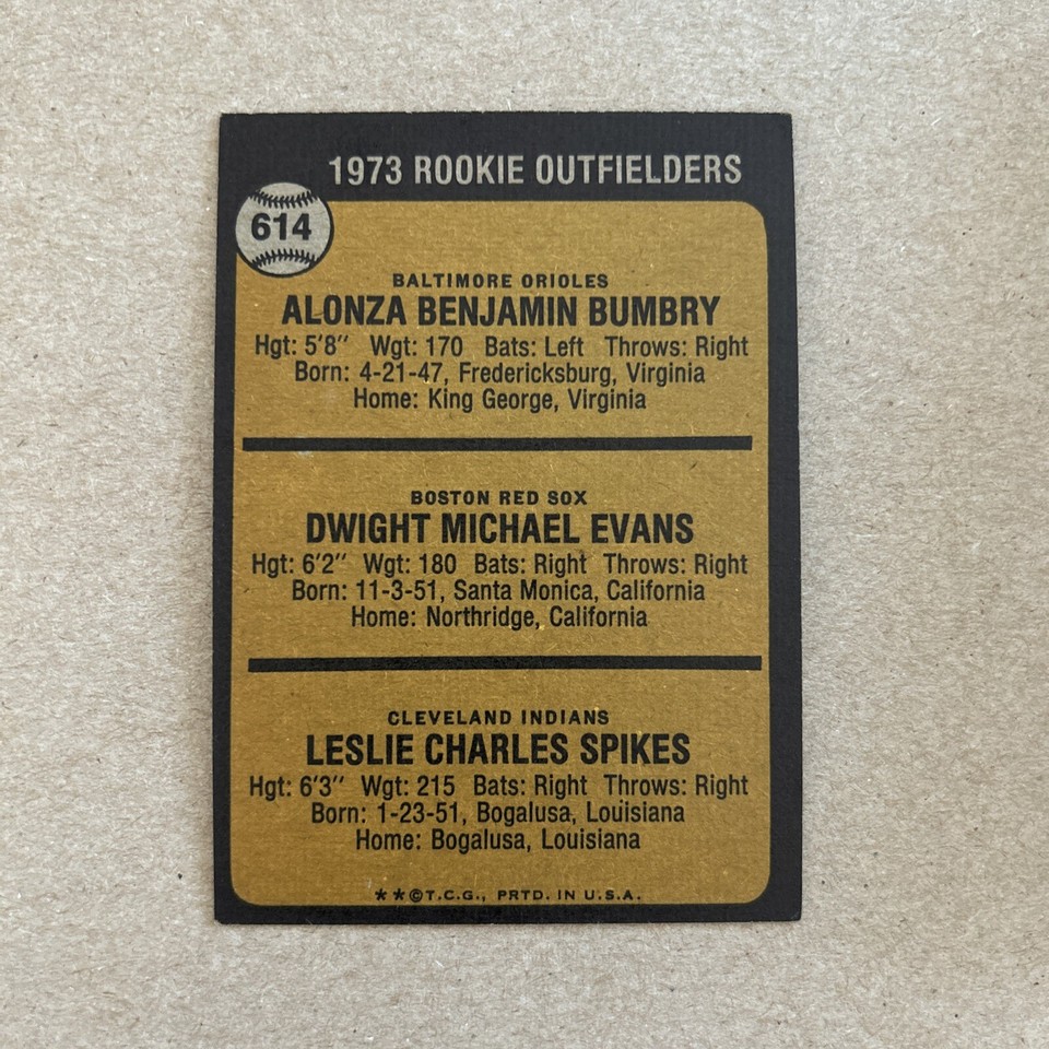 1973 Topps Bumbry Dwight Evans Charlie Spikes Rookie Outfielders Card ...