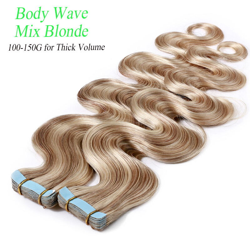 Invisible Body Wave Tape In Remy Human Hair Extensions Skin Weft THICK ...