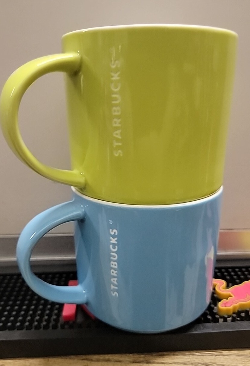 Set Of 2 Spring Starbucks Coffee Robin Egg Blue Green Stackable Mug Cup ...