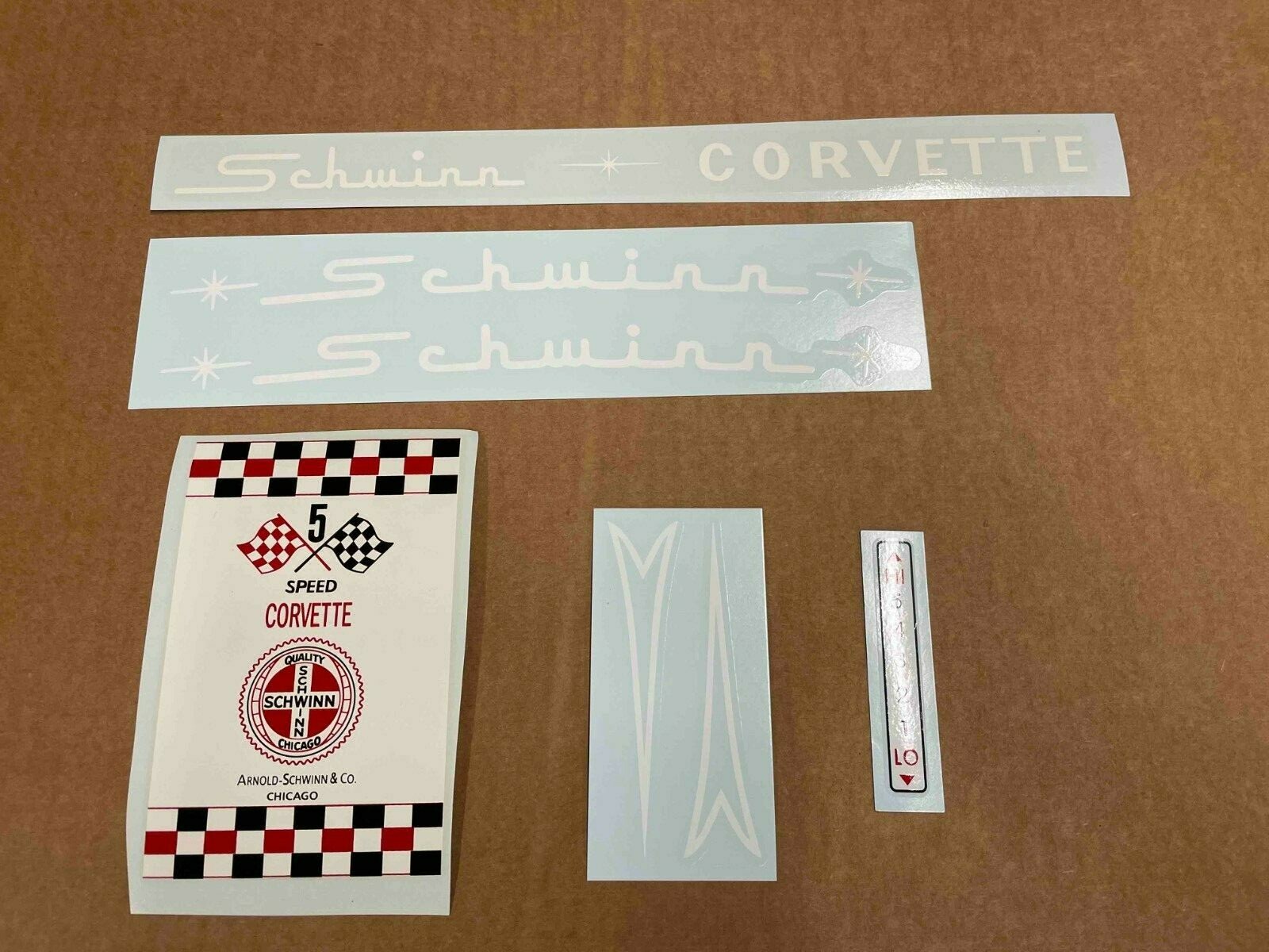 Schwinn 26" Corvette 5 Speed Bicycle White Decal Set Block Letter 1962 ...