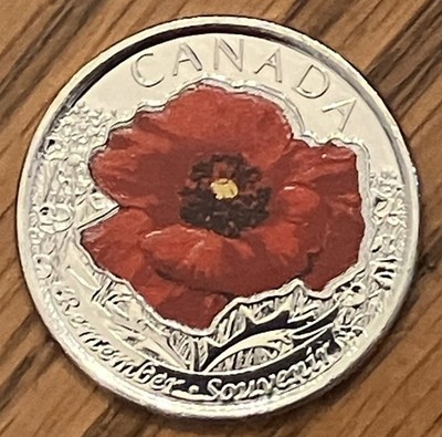 2015 POPPY Canada 25 cents coloured quarter UNC coin *75% off combined ...