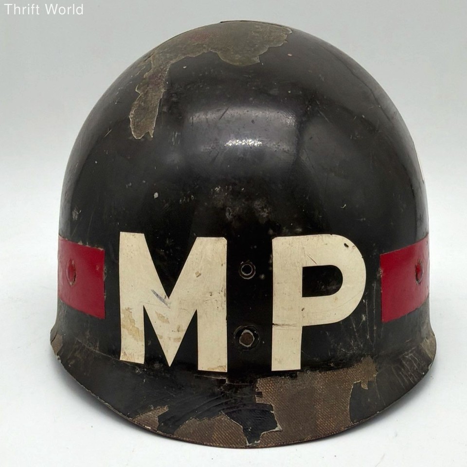 Vintage Military Police MP Helmet Liner Painted 38 Red Stripe M1 Style ...