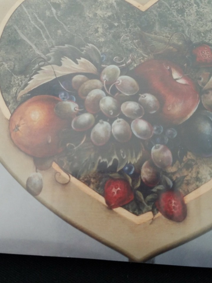 DELANE LANGE 1990 FRUIT GRAPE APPLE PLUM HEART TABLE PAINTING PATTERN ...