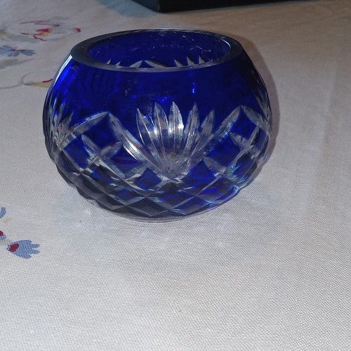 Vintage Cobalt Blue Cut To Clear Glass Tealite, Rose Bowl Vase Gorgeous ...