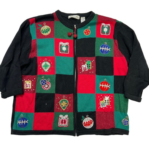 Victoria Jones Woman 2X Full Zip Cardigan Black Christmas Beaded ...