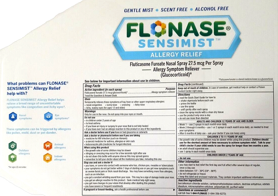 Flonase Sensimist Fluticasone 27.5mcg 24HR Allergy Relief 360 Sprays ...