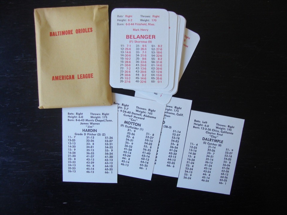 SUPER CLEAN! APBA BASEBALL ORIGINAL & COMPLETE 1969 SEASON PLAYER CARDS ...