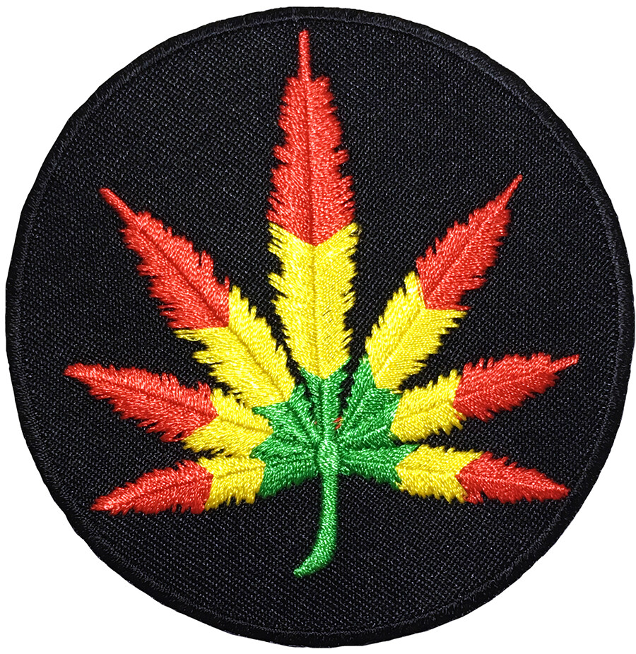 Colorful Marijuana Leaf Weed Black Circle Jacket Embroidered Sew Iron ...