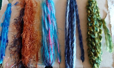 10 dif FUN FUNKY FIBERS & TRIMS~3 yds ea~JUNK JOURNAL SLOW STITCH CARD ...