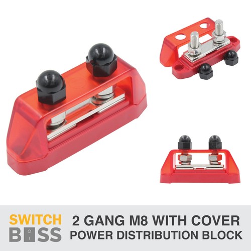 2 GANG M8 RED Power Distribution Block Bus Bar Terminal Post 12v Hard ...