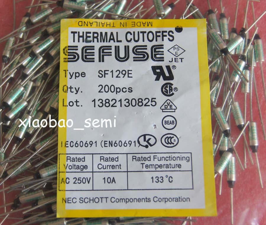 100PCS SF129E SEFUSE Cutoffs NEC Thermal Fuse 133°C 133 Degree 10A 250V ...