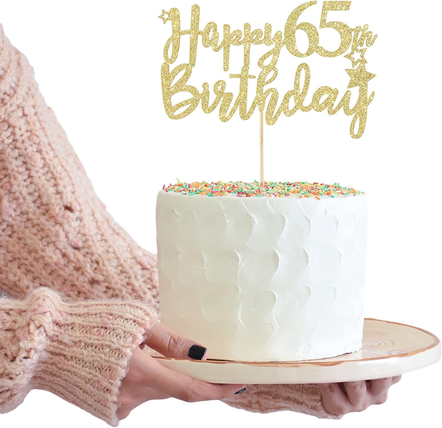 Happy 65Th Birthday Cake Topper Gold Glitter Hello 65 and Fabulous Cake ...