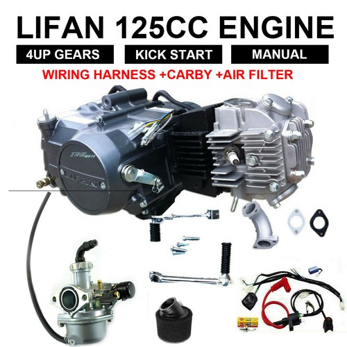 125cc LIFAN Engine motor Set Manual 4UP Clutch Dirt/Pitbike + Wiring ...