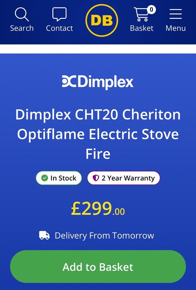 DIMPLEX CHT20 Cheriton Optiflame Electric Stove Fire NEW & BOXED ...