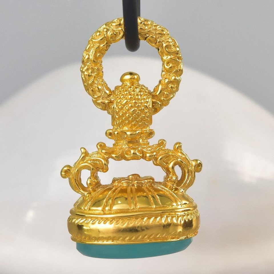 Pendant Fob Seal Stamp Gold Vermeil Sterling Silver Blue Chalcedony 11. ...