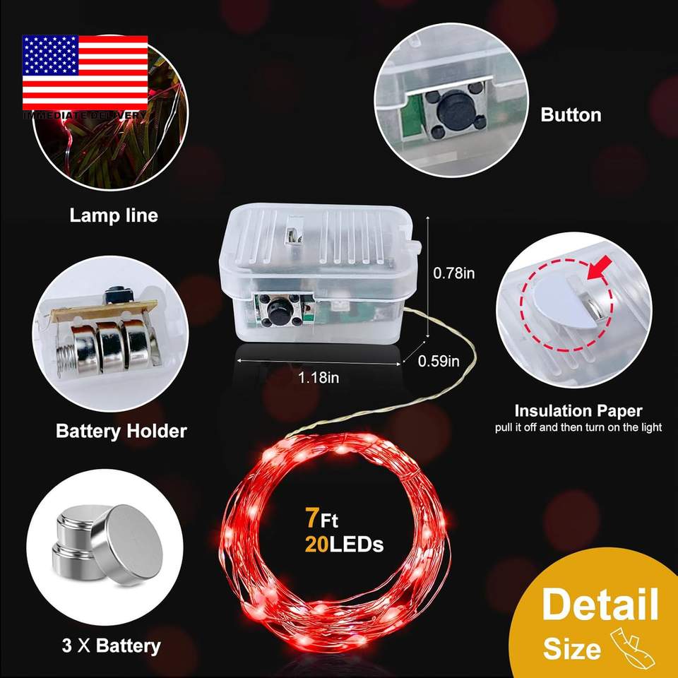 8 Pack Red Battery Operated String Lights - 7Ft Waterproof Fairy Lights ...