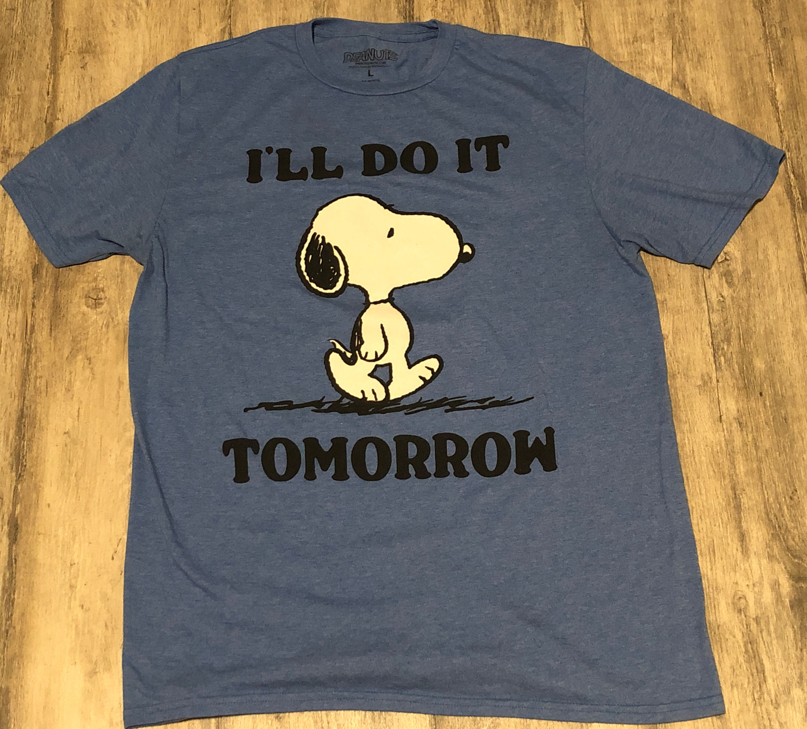 Peanuts Snoopy T-shirt “I'll Do It Tomorrow” Adult Large Blue | eBay