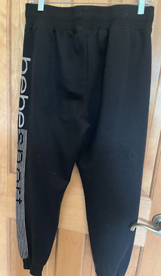 bebe Sport Women’s Glitter Logo Jogger Pants Black Size L Drawstring ...