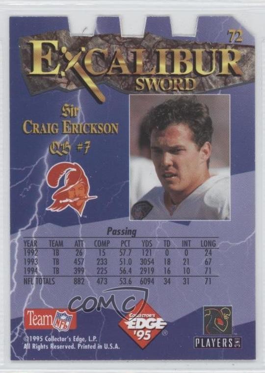 1995 Collector's Edge Excalibur Sword and Stone Silver Die-Cut Craig ...