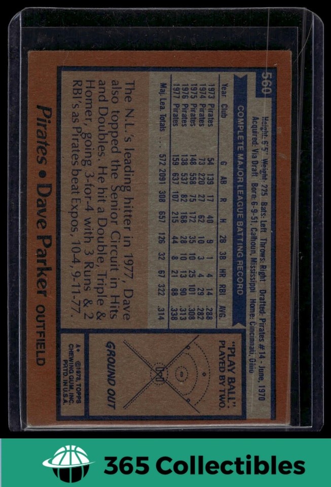 1978 Topps Dave Parker #560 Baseball Pittsburgh Pirates | eBay