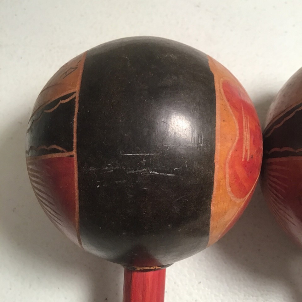 Recuerdo De Cartagena Wood Handmade Maracas Painted Art Vintage ...