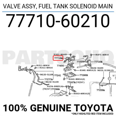 7771060210 Genuine Toyota VALVE ASSY, FUEL TANK SOLENOID MAIN 77710 ...
