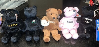 WWF (WWE) Attitude Bears 5 Set Plush Wrestling Black Teddy Bear New ...