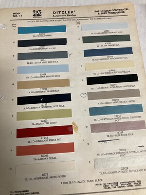 1964 LINCOLN AUTOMOTIVE P.P.G., DITZLER Exterior Paint Color Chip ...
