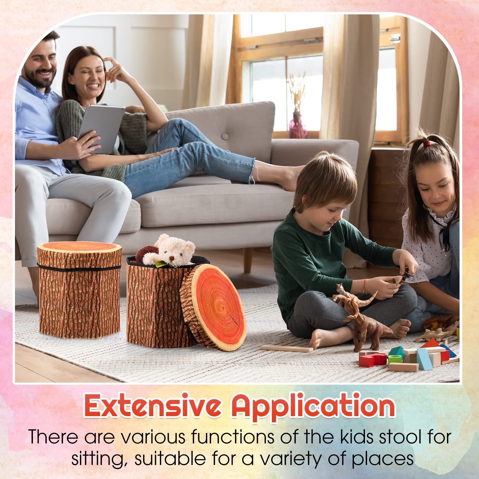 3 Pack Tree Stump Storage Stool 12 X 12 Inch Stool Ottoman Cute Folding ...