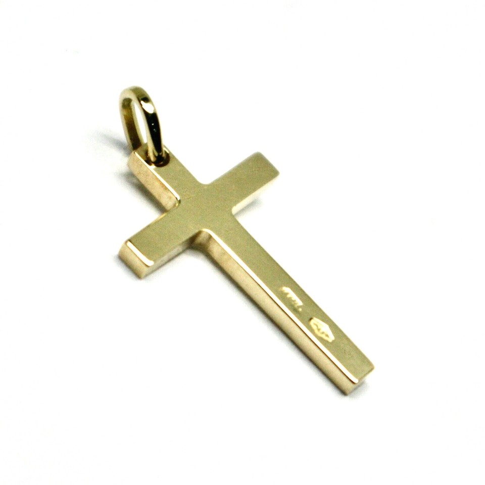 SOLID 18K YELLOW GOLD SMALL CROSS 18mm, SQUARED, SMOOTH, 2mm THICK MADE ...