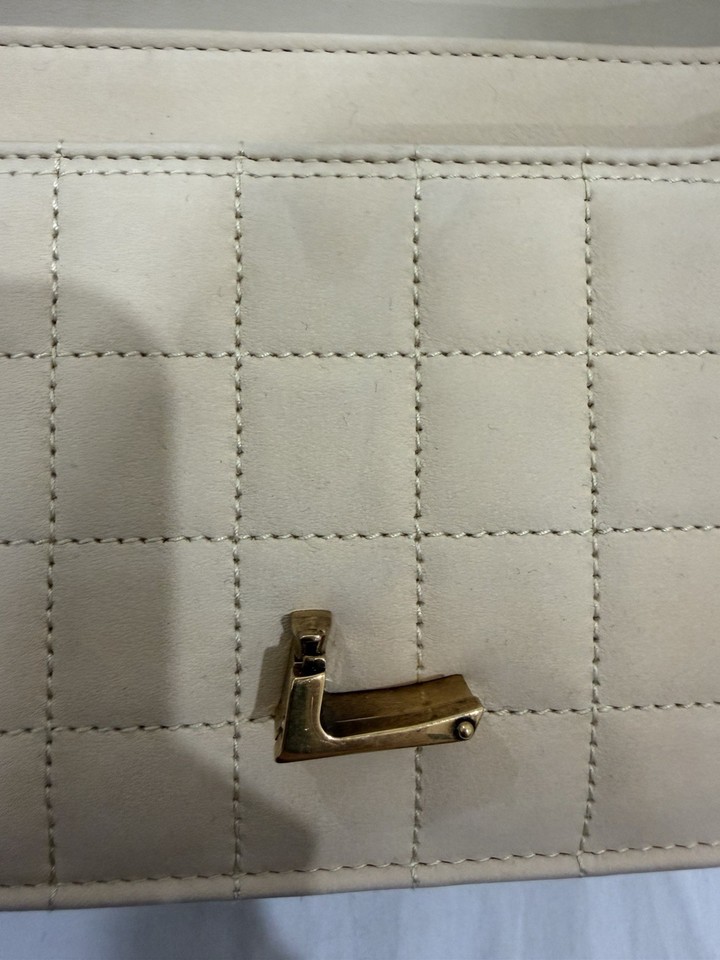 Saint Laurent YSL Quilted Beige Black Shoulder Bag Gold Hardware Logo ...