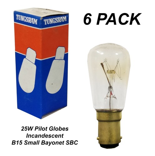 6 x 25W Clear Pilot Light Globes Bulbs Lamps B15 Small Bayonet Cap SBC ...