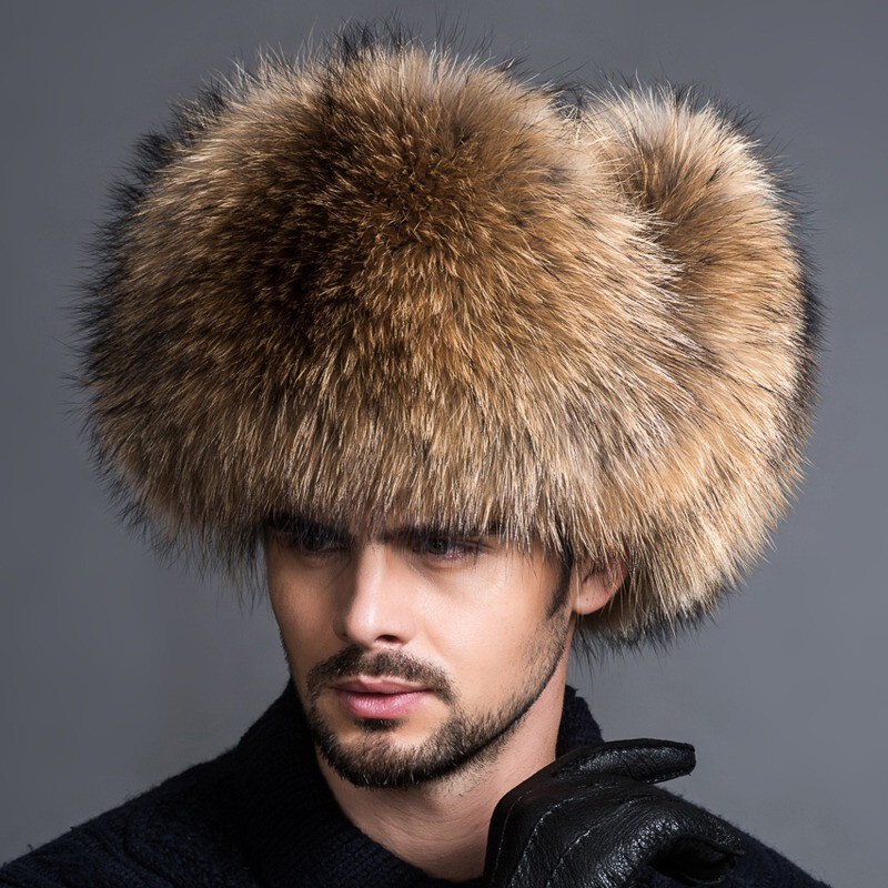 Men's Real Fox Fur Hat Russian Ushanka Cossack Trapper Hat Real Leather ...