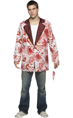 MENS SCARY BLOODY JACKET BLAZER SERIAL KILLER FANCY DRESS HALLOWEEN ...