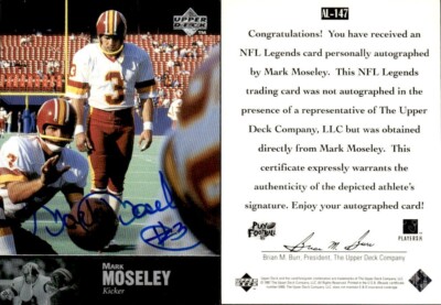 MARK MOSELEY 1997 UPPER DECK NFL LEGENDS AUTOGRAPH WASHINGTON ON-CARD ...