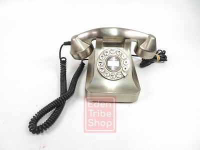 Telephone Classic 50's Desk Brushed Silver Phone Retro Push Dial ...