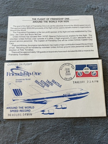 United Airlines Friendship One FDC World Speed Record Captain Clay Lacy ...