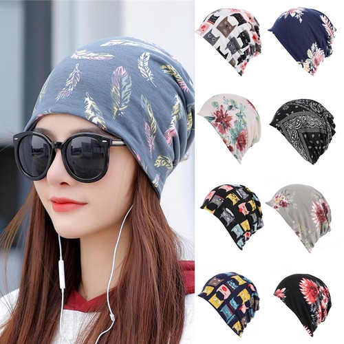 Bonnet Fin Imprimé Chapeau Baggy Casquette Manchette Slouchy Crâne ...