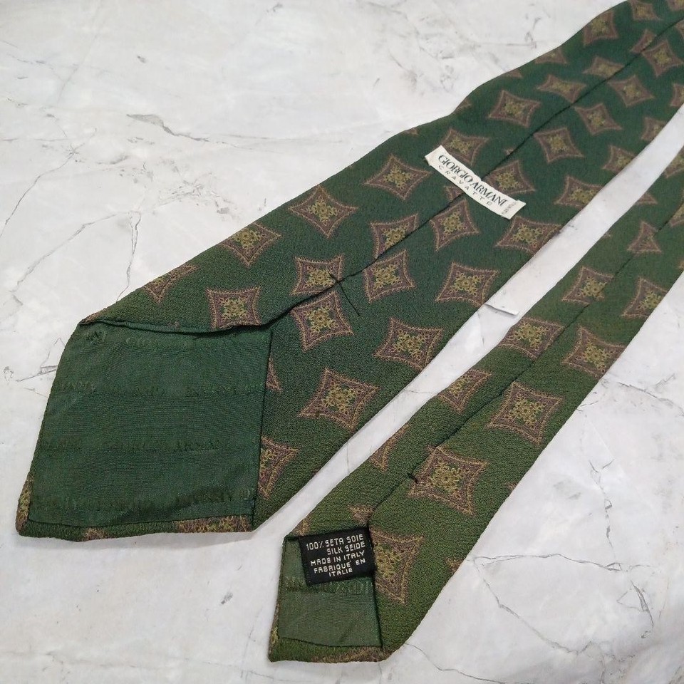 GIORGIO ARMANI necktie green geometric pattern cotton and silk made in ...